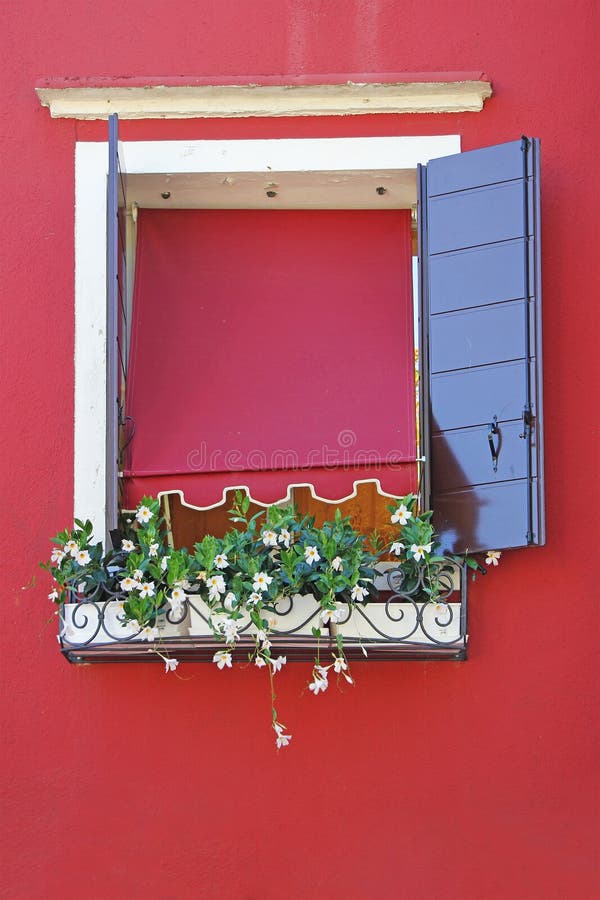Window on a Red Wall with Flowers Stock Photo - Image of wall, beauty ...