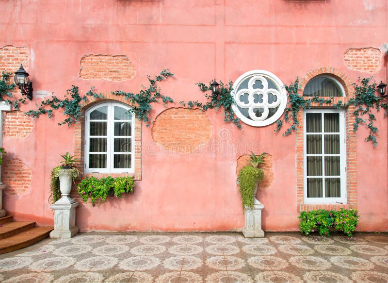 Window on Red Wall in Vintage Style. Italy Home Style Stock Photo ...