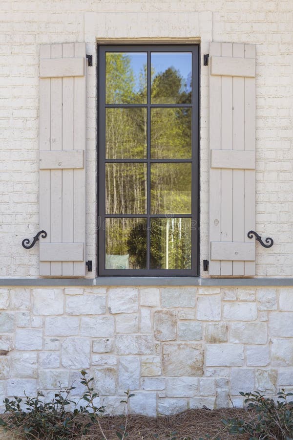 Window Reflection with Shutters Stock Photo - Image of exterior ...