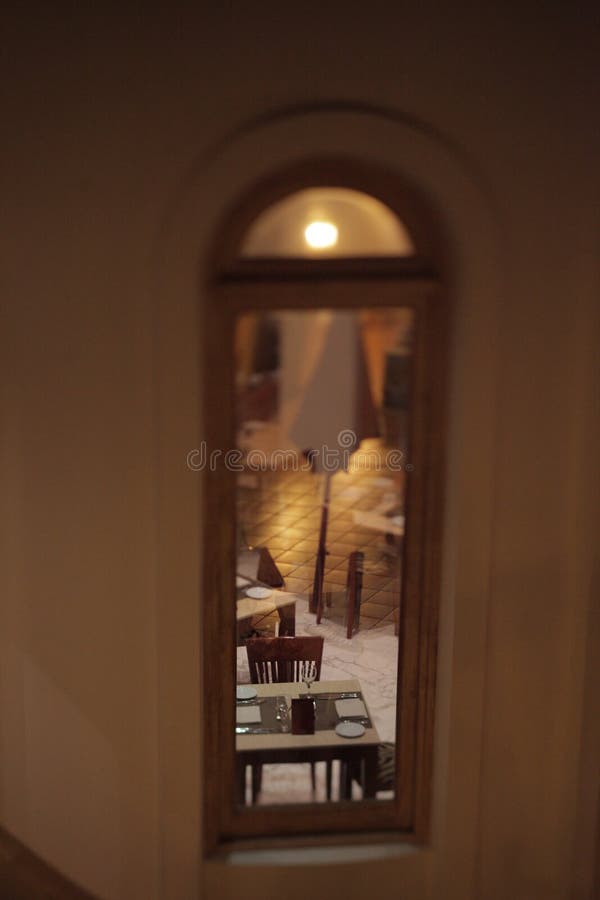 Window of Restaurant at Night Stock Image - Image of church, flame ...