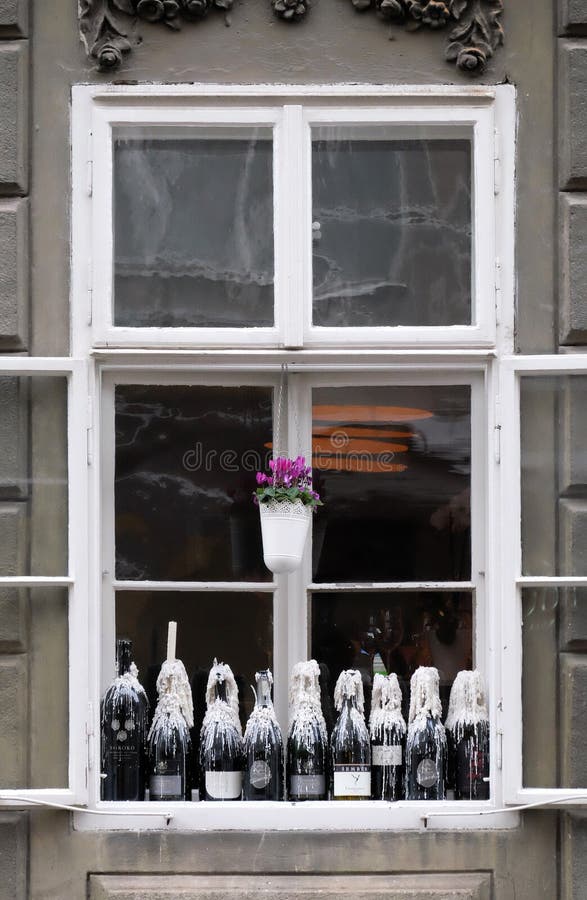 Window of Restaurant with Wine Bottles in Zagreb Editorial Stock Photo ...
