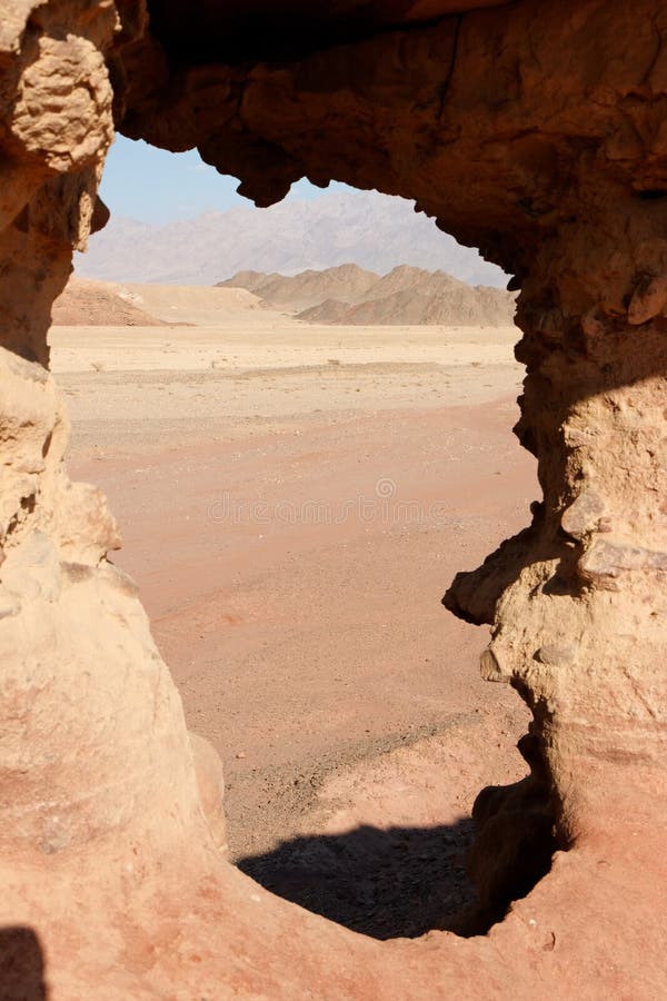Window in the Orange Sandstone Rock in Desert Stock Image - Image of ...