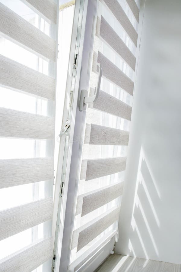 Window Roller Duo System Day and Night. Close Up on Roll Curtains ...