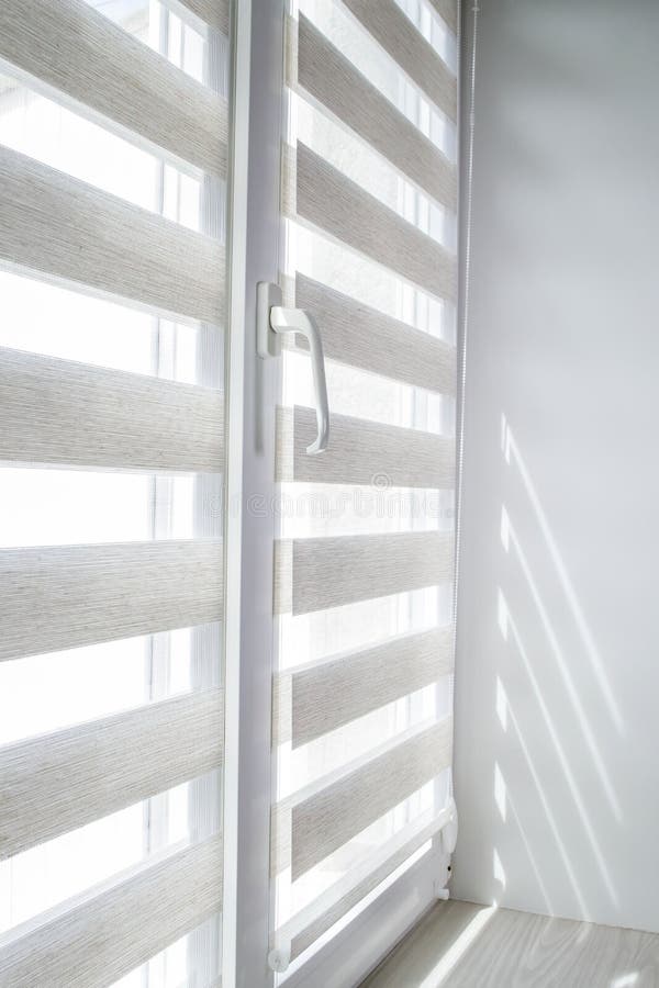 Window Roller Duo System Day and Night. Close Up on Roll Curtains ...