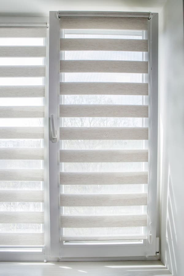 Window Roller Duo System Day and Night. Close Up on Roll Curtains ...