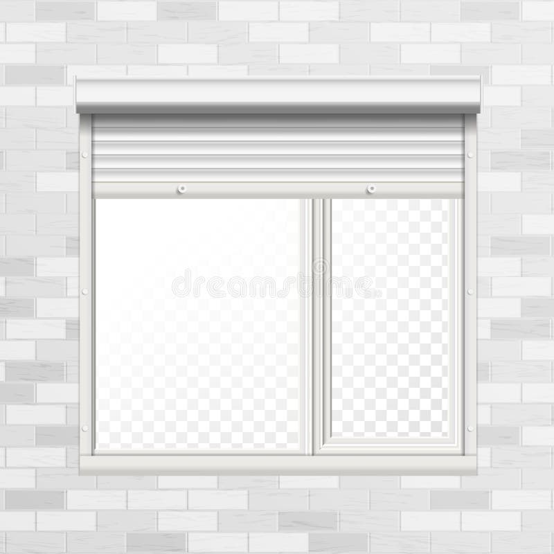 Window with Rolling Shutters Vector. Brick Wall. Front View ...