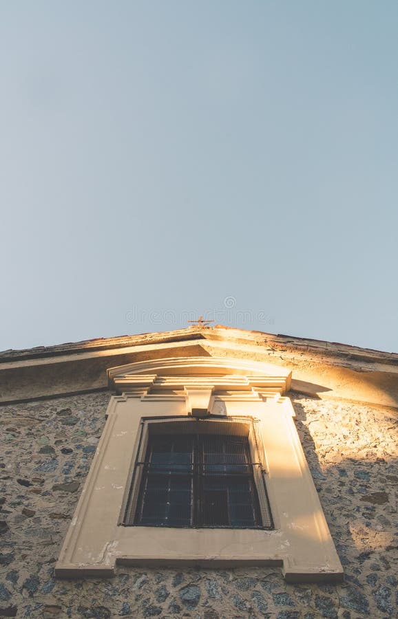 Window and Roof of an Old Stone Church at Sunset Stock Image - Image of ...