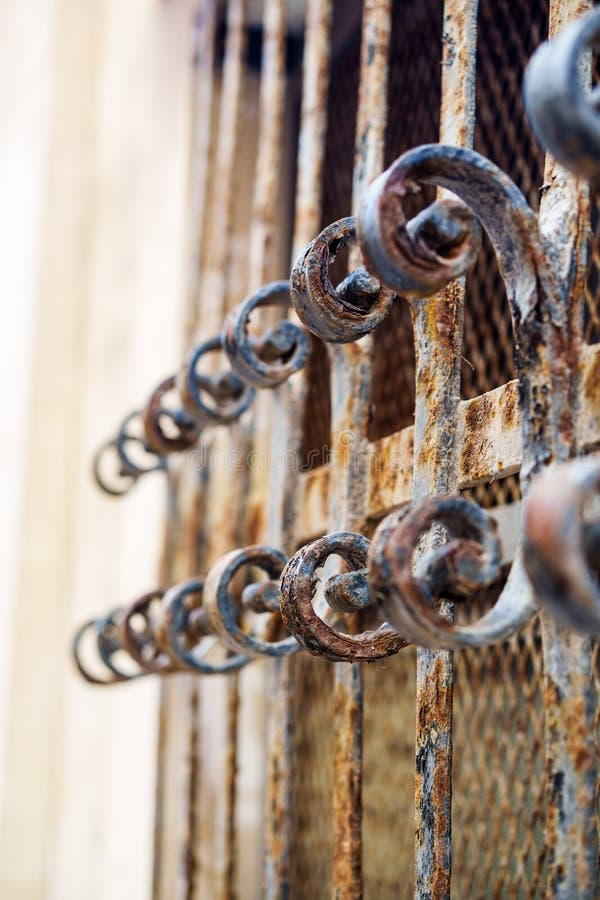 Window with Rusty Decorated Bars Stock Photo - Image of vertical ...