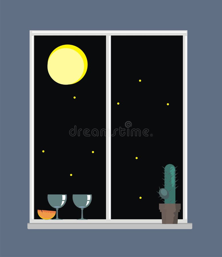 Window Scene: Night stock vector. Illustration of nature - 13636454