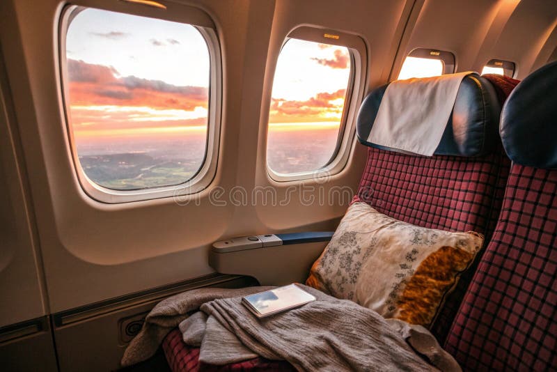 Window Seat View of Sunset during Flight Stock Illustration ...