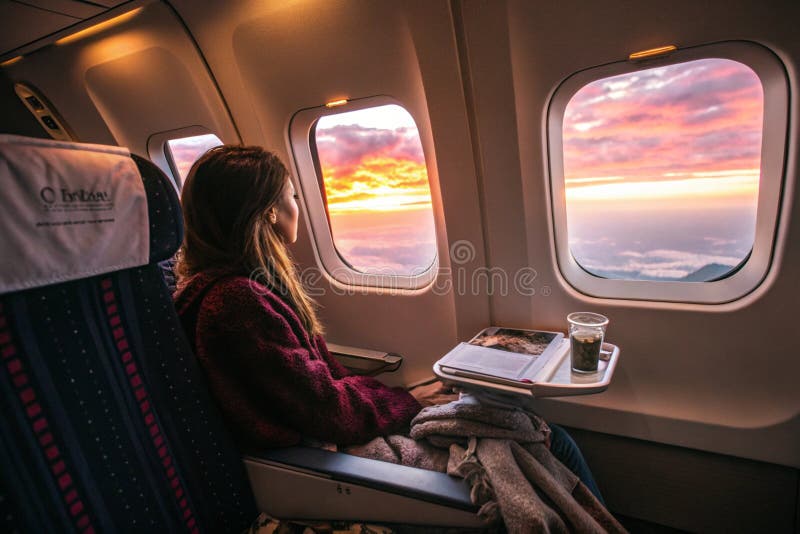 Window Seat View of Sunset during Flight Stock Illustration ...