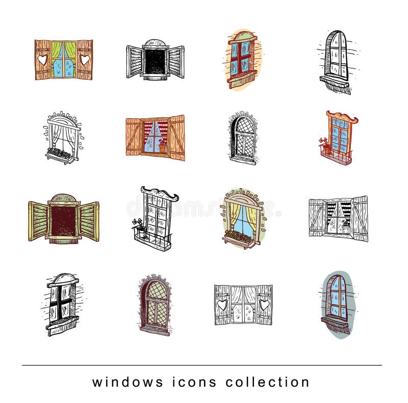 Window Set Doodle. Vector Illustration Stock Vector - Illustration of ...