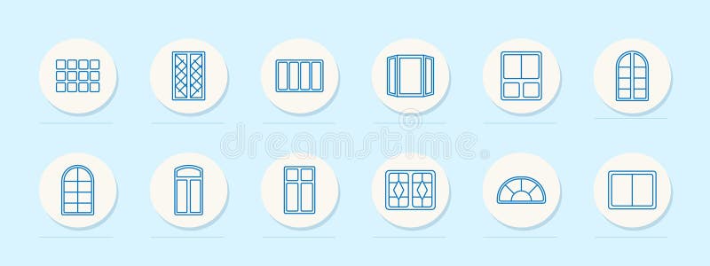 Window Set Icon. Various Window Designs Including Arched, Sliding, and ...