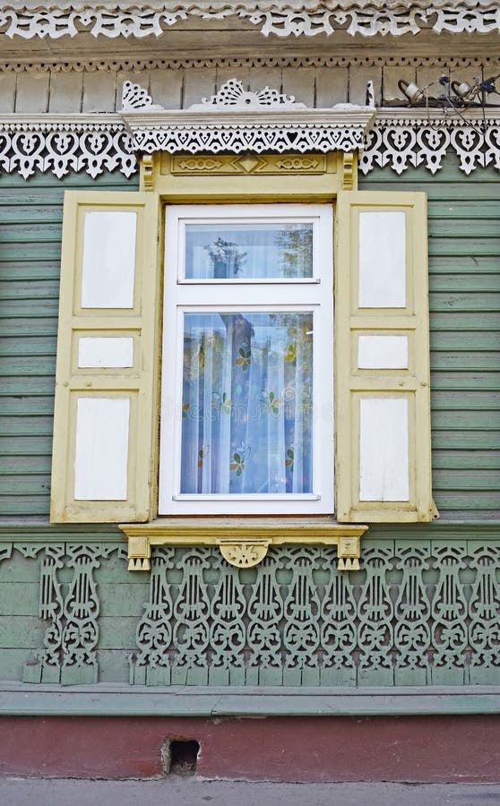 The Window with Shatters and Old Lacy Wall. Irkutsk Streets, Russia ...