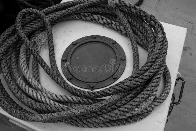 Window of Ship Hold & Old Ropes. Stock Image - Image of rope, white ...