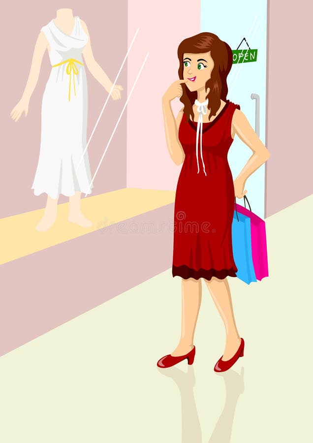 Window Shopping stock vector. Illustration of brunette - 27822697