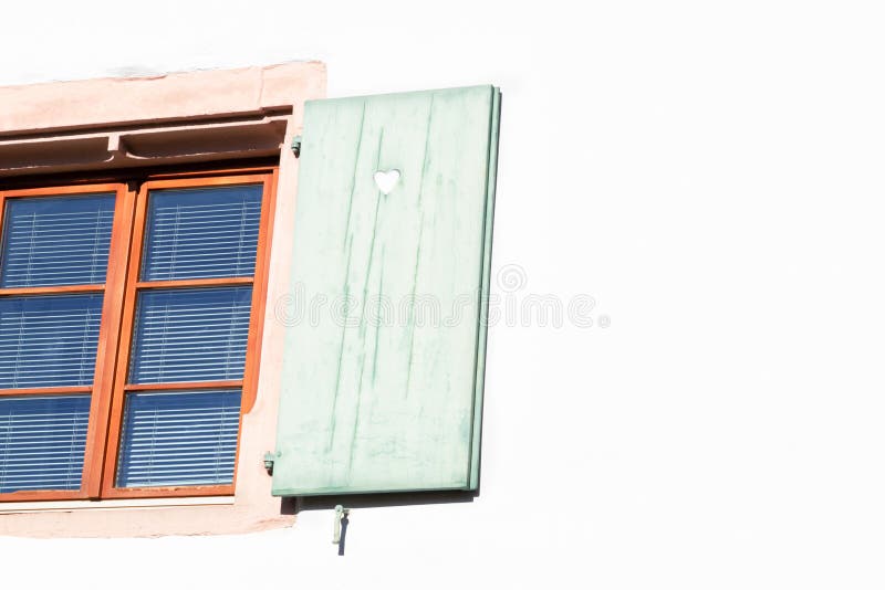 Window and Shutter with a Heart. White Wall, Copy Space Stock Photo ...
