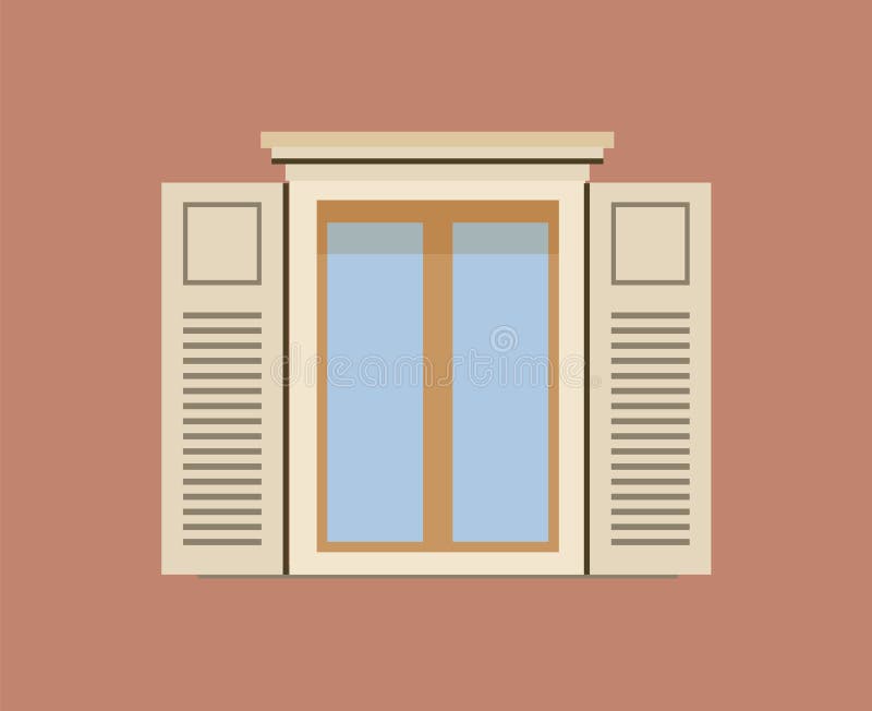Window with Shutters on the Wall. Vector Illustration. Window Close-up ...