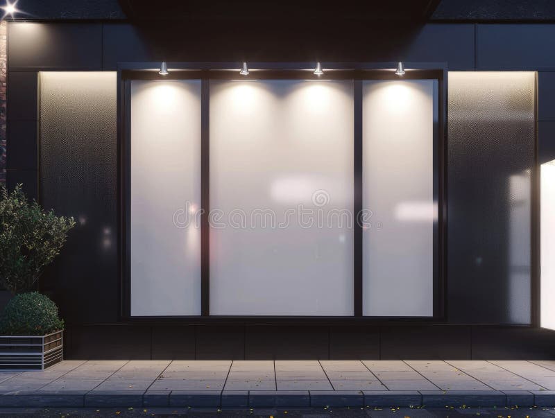 A Window with a Sign on it is Lit Up with Lights Stock Photo - Image of ...