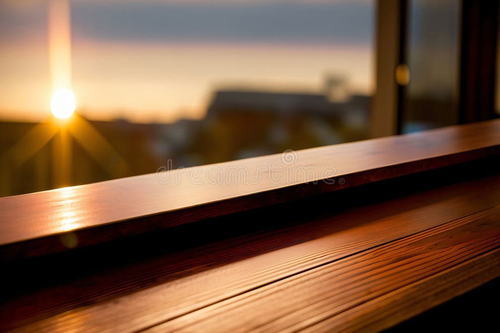 A Window Sill with the Sun Setting in the Background. Generative AI ...