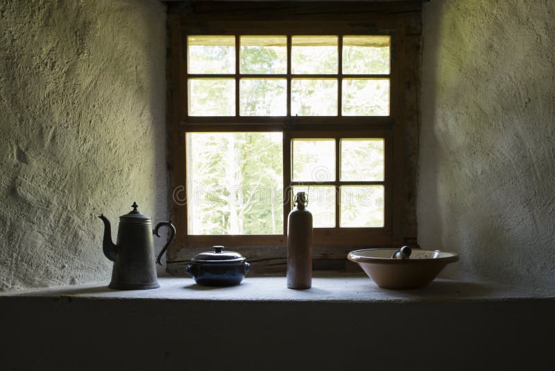 Window Sill with Vintage Household Items Stock Photo - Image of home ...