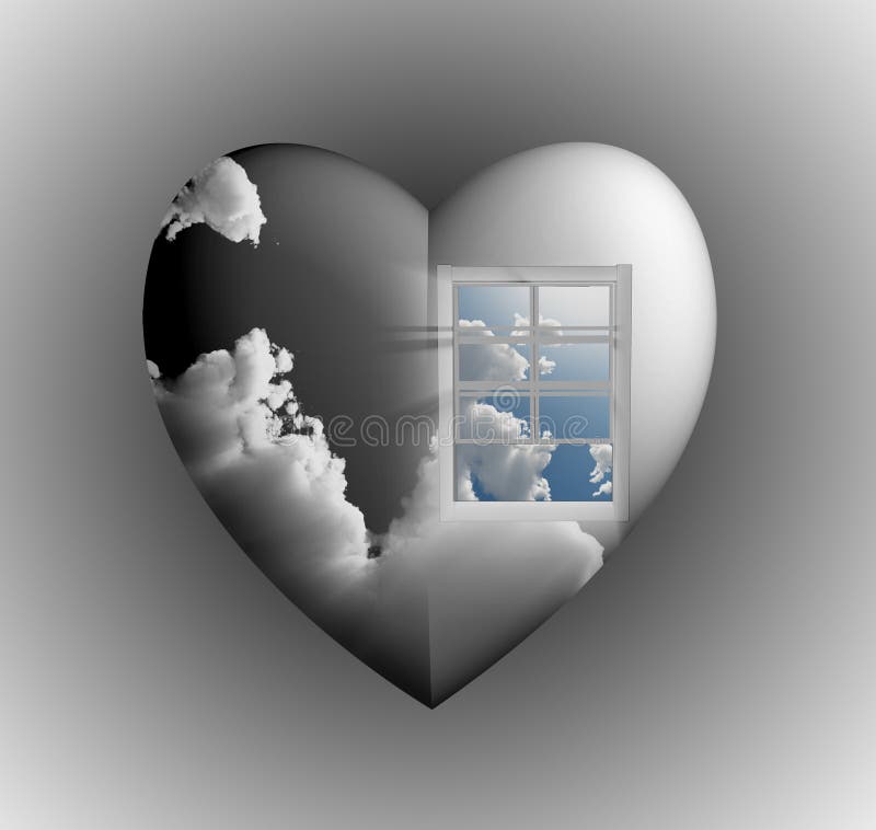 Window with sky in heart stock illustration. Illustration of casement ...