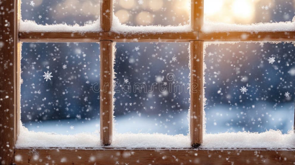 A Window with Snow Falling Down on it Stock Illustration - Illustration ...