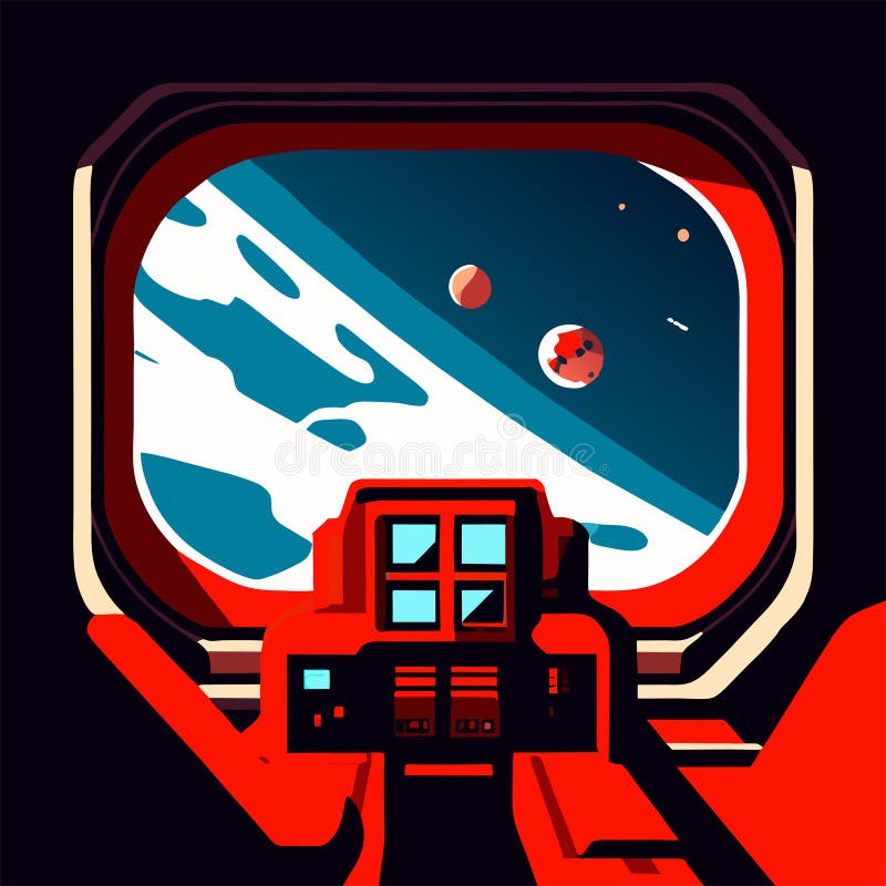 Window of the Spaceship on the Background of the Planet Mars. Vector ...