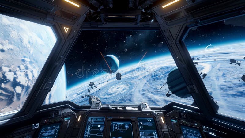 Window in spaceship stock footage. Video of planet, outdoors - 372996608