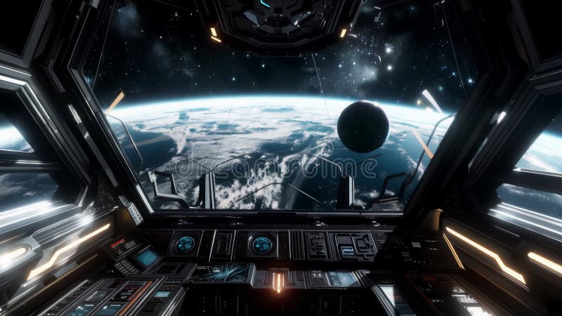 Window in spaceship stock footage. Video of planet, outdoors - 372996608