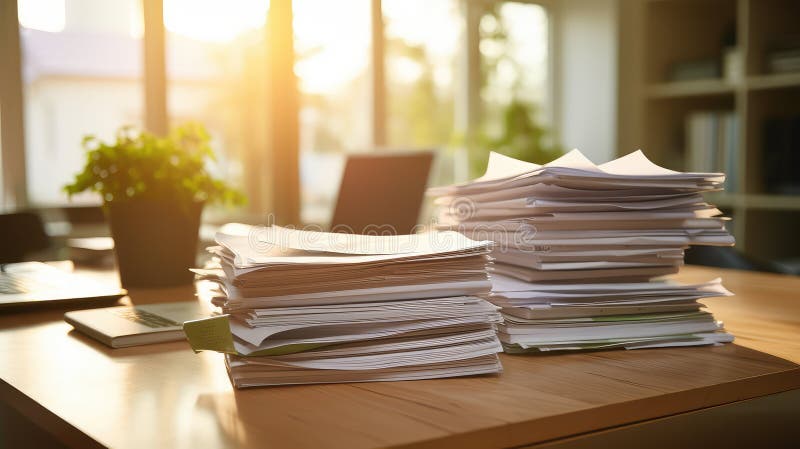 Window Stack of Papers on Desk Stock Illustration - Illustration of ...