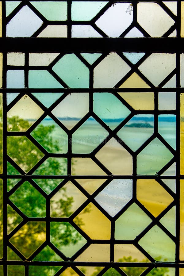 Window with Stained Glass, Behind Which the Field Stock Image - Image ...