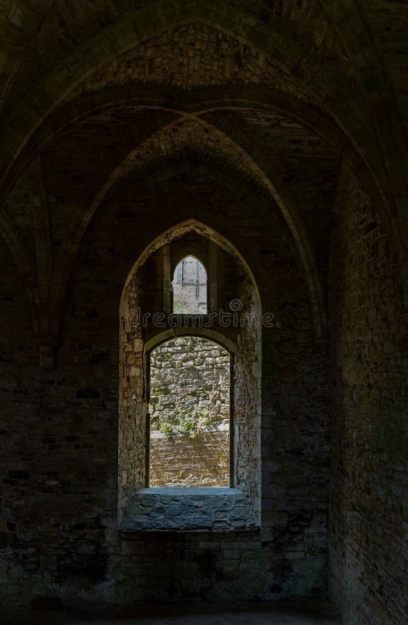 Open Arched Window with a View of Blue Ocean and Mountains Stock Photo ...