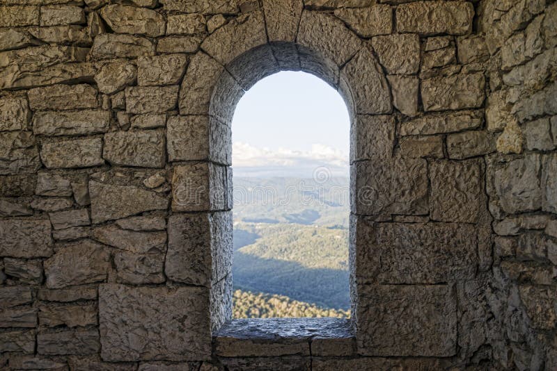 Window in a stone wall stock photo. Image of background - 116444240