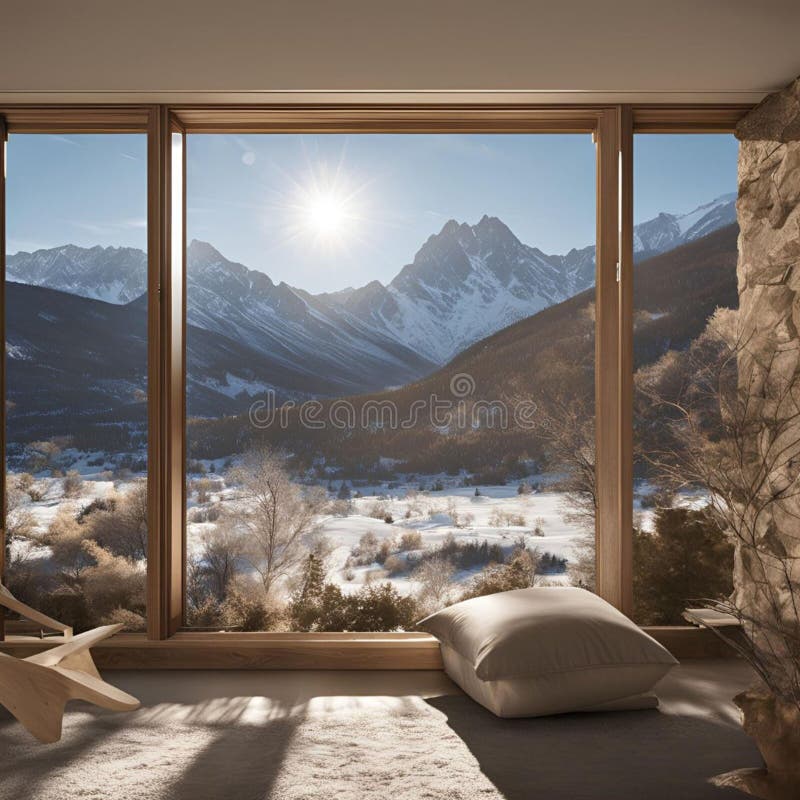 Window and Sunlight Shining through View Mounten Stock Illustration ...