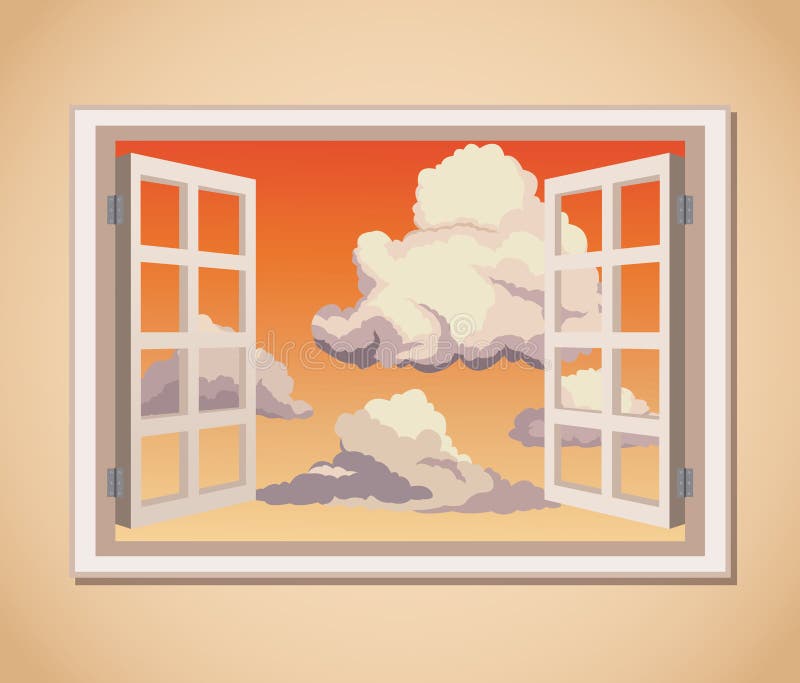 Window with Sunset View Clouds Stock Vector - Illustration of vector ...