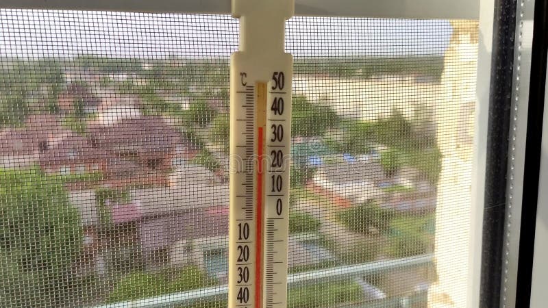 Window Thermometer with Hot Temperature. Hot Summer Stock Footage ...