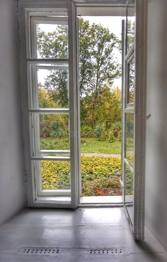 Window To the Autumn Park in the Old Manor. Stock Image - Image of door ...