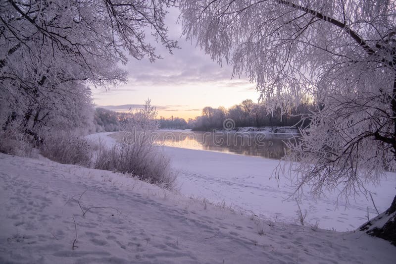 Window To the Winter Sunrise on the River Stock Photo - Image of snow ...
