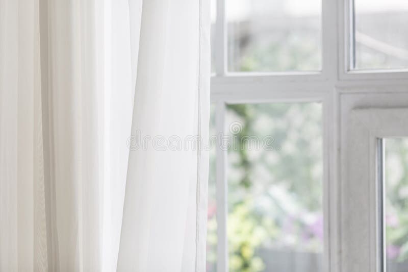 Window with a Transparent Curtain. Close-up Stock Photo - Image of soft ...