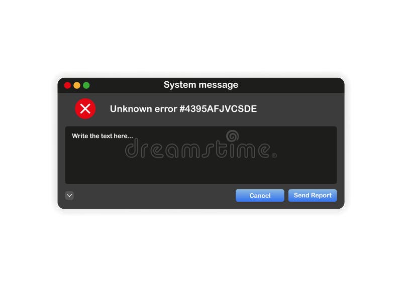 Window of User Interface. Critical Error Warning Message on White Background. Vector. Stock ...