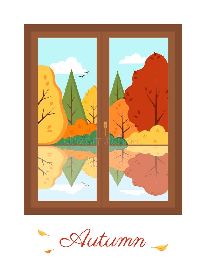Window View of the Autumn Landscape. Cute Illustration in a Flat Style ...