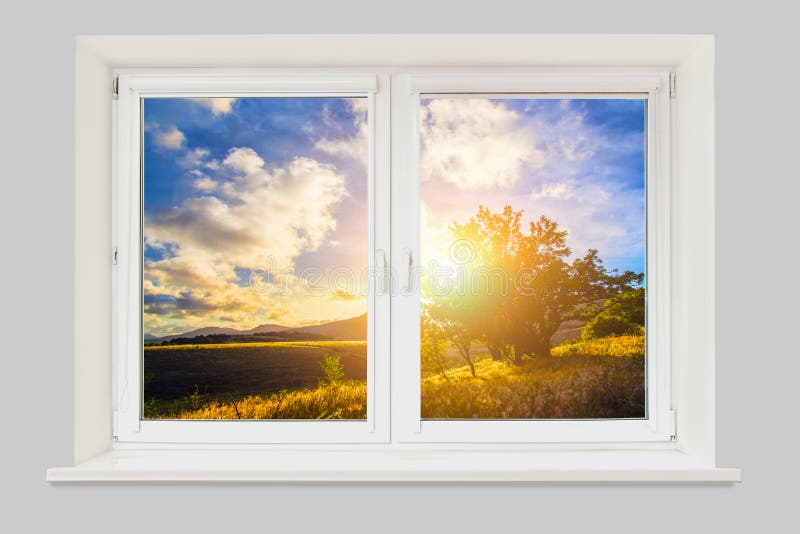 Window View of a Beautiful Mountain Landscape with Trees Stock Image ...