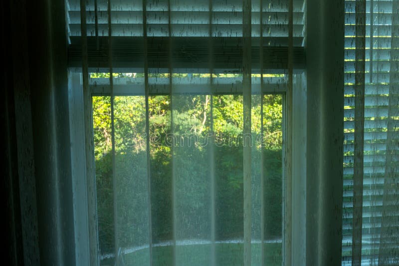 Window View with Blinds and Curtains Stock Photo - Image of house, wall ...