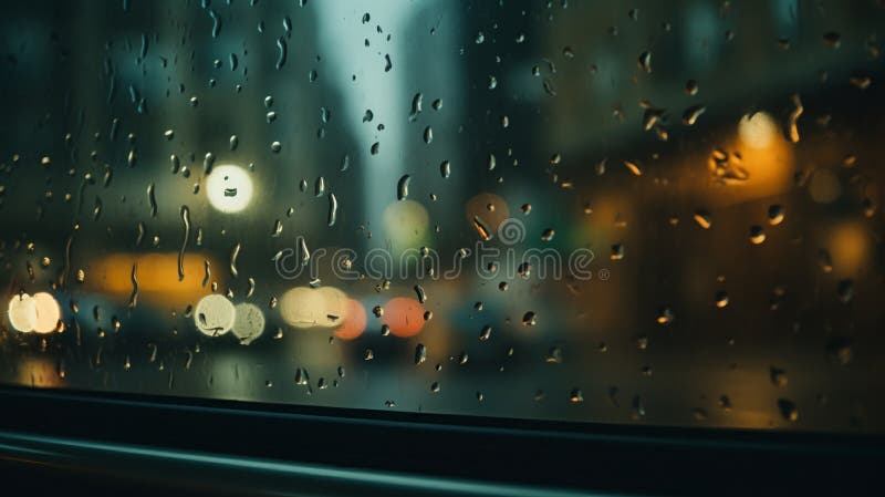 Window View from a Bus Driving Away from Rainy City, AI Generative ...