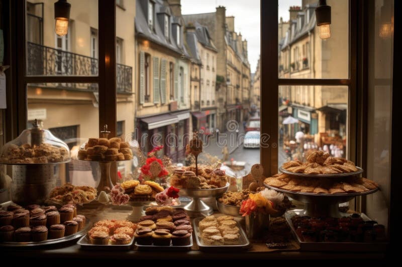 Window View of a Charming French Pastry Shop Stock Illustration ...