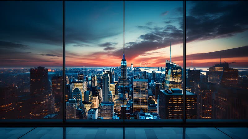 A Window View of a City at Night.Window View from Glass Window . Stock ...