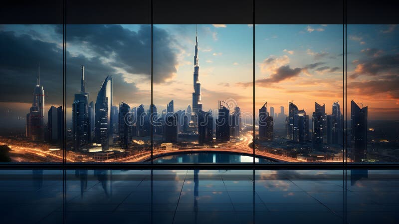 A Window View of a City at Sunset Window View from Glass Window Stock ...