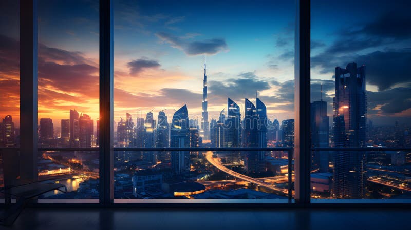 A Window View of a City at Sunset Window View from Glass Window Stock ...