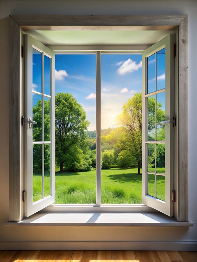 A Window with a View of the Countryside and the Sky is Blue. Stock ...